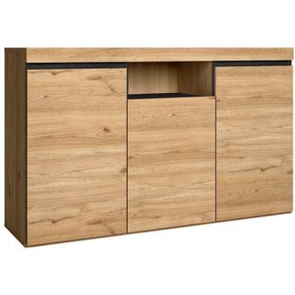 Skraut Home Sideboard Wohnzimmer Esszimmer B&uuml;ro Farbe Eiche/Schwarz 3 T&uuml;ren 1 Hohlraum 81x140x40 cm, nordisch - Skraut Home
