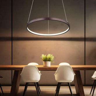Globo Lighting Suspension suspension plafonnier salle &agrave; manger lampe de salon, m&eacute;tal opale en plastique couleur caf&eacute;, r&eacute;glable en hauteur, 1x LED 19W 980Lm 3000K