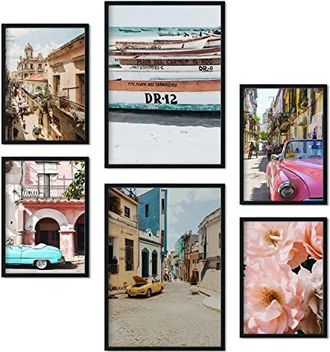 Nacnic Ensemble de 6 posters de la ville de Cuba - Posters d&eacute;coratifs dart mural - Paysage, plage, &eacute;t&eacute; cubain - A4 et A5 - Sans cadre