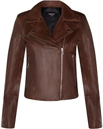Infinity Leather Veste en Cuir Marron pour Dames de Style Classique pour Motards 2XL