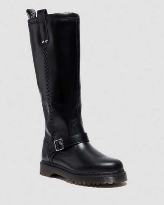 Dr. Martens Anistone Kniehohe Orleans Leder Biker Stiefel in Schwarz, Gr&ouml;&szlig;e: 36