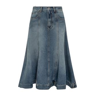 Victoria Beckham Femme, Jupes, Bleu, Taille: W27 Jupe midi &eacute;vas&eacute;e en denim &agrave; panneaux