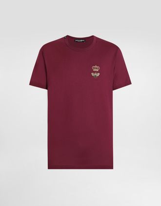 Dolce & Gabbana Baumwoll-t-shirt Mit Stickerei - Mann T-shirts Und Polos Bordeaux Baumwolle 50