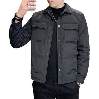 Generic Parka dhiver thermique &agrave; col crant&eacute; pour homme - Manteau &eacute;pais - Doudoune dhiver pour homme, Noir, XXL