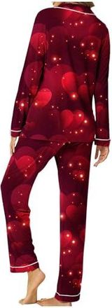 Generic 2026 Ensemble de pyjama pour femme pour la Saint-Valentin 2026 avec boutons &agrave; manches longues pour la Saint-Valentin, Rouge, XL