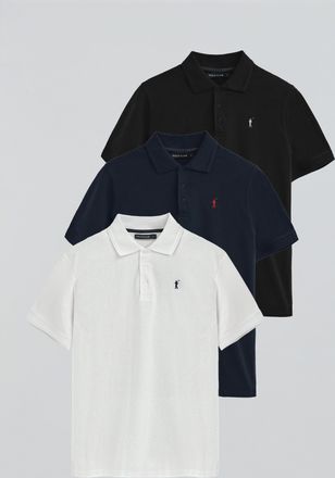 Polo Club Dreierpack Herren-Poloshirts marineblau, wei&szlig; und schwarz aus Pikee mit gesticktem Rigby Go-Logo