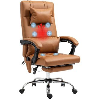Vinsetto Vinsetto - B&uuml;rostuhl mit Massagefunktion, Ergonomischer Chefsessel mit Heizung, Liegefunktion, Lendenwirbelst&uuml;tze und Kopfkissen, H&ouml;henverstellbarer