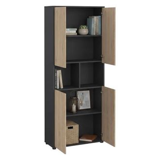 Dmora B&uuml;cherregal Roseline, B&uuml;roregal, Mobiler Buchhalter, B&uuml;cherbrett, 80x34 h205 cm, Eiche und Grau