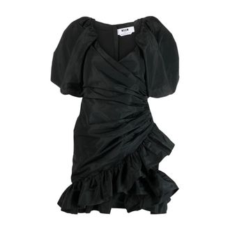 Msgm Wickelkleid mit Puff&auml;rmeln - - Dresses - Damen - Schwarzk - M