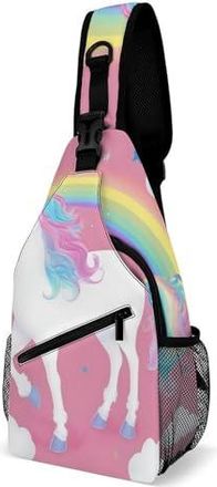 Generic Sacoche Tactique Nuage Rainbow Cheval Roses Mers Mignon Casual Sac Bandouli&egrave;re Multifonction Crossbody Bag pour &eacute;cole Cyclisme Randonn&eacute;e