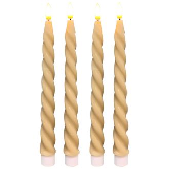 Matches 21 LED Stabkerzen Beige im 4er Set, in &Oslash; 2,2 x 22 cm gedreht - Echtwachskerze mit Timerfunktion