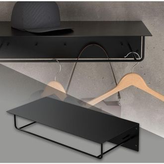 ML Design Ml-design - Portemanteau Mural avec Étagère Barre à Crochets, Tringle à Vêtements Porte-Chapeaux, 60x30x15cm, Noir Mat, Métal, Panneau de Vestiaire