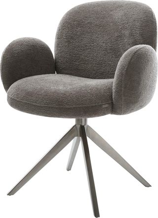 DELIFE Esszimmerstuhl Nube-Flex mit Armlehnen Kreuzgestell breit Graphit Boucl&eacute; Soft Schlamm 360&deg; drehbar Wippfunktion Taschenfederkern