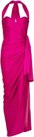 Balmain Robe Longue Fluide en Jersey Interlock Drap&eacute; - Femme - Robes - Rose - Taille: 40 FR