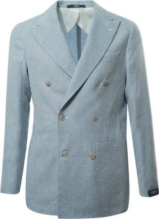 Barba Homme, Vestes, Bleu, Taille: L Veste Crois&eacute;e en Lin