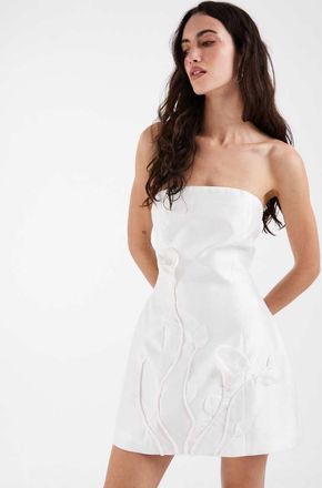 JW PEI Robe bandeau courte et ajust&eacute;e avec appliqu&eacute;s fleuris en relief - Blanc