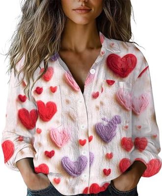 Generico Chemise Femme &Eacute;l&eacute;gant &agrave; Manches Longues T Shirt en Lin Coton D&eacute;contract&eacute; Grande Taille Blouse Col en V L&eacute;ger Chemisier Vintage Fantaisie avec Boutons 