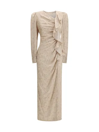 Alessandra Rich Womens Dress Draped Jacquard Cream Silk