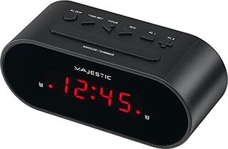 Majestic SVE 235 R&eacute;veil num&eacute;rique &agrave; Affichage LED Double Alarme Snooze Noir