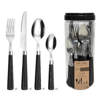 Amefa PRADEL ESSENTIEL - M&eacute;nag&egrave;re 24 couverts de table pour 6 personnes - Paille - Acier inoxydable 18/0, Finition Standard - Noir