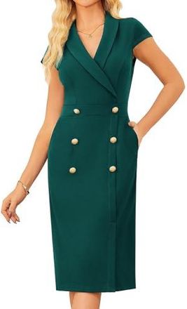 Grace Karin Robe de cocktail à manches courtes pour femme - Élégante - Col en V - Coupe ajustée - Robe moulante - Robe crayon formelle, vert foncé, 44