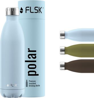 FLSK Trinkflasche - Premium Edelstahl Thermosflasche - 100 % auslaufsicher & kohlens&auml;uregeeignet - h&auml;lt 24 h kalt & 18 h hei&szlig; - BPA-frei (polar, 1000 ml)