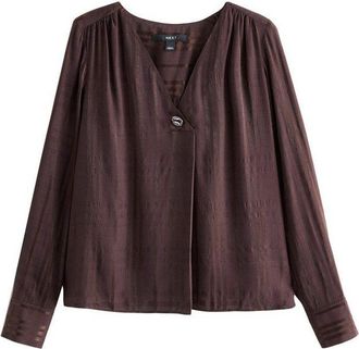 Next Langarmbluse Langarm-Bluse mit V-Ausschnitt aus Satinjaquard (1-tlg)