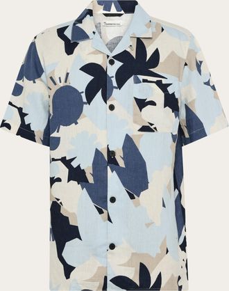 Knowledge Cotton Apparel Herren vegan Shirt Kurzarm Relaxed Print Blau