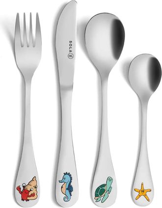 Sola Meerestiere Kinderbesteck-Set - 1 Person - 4 teilig - Hochwertiger Edelstahl