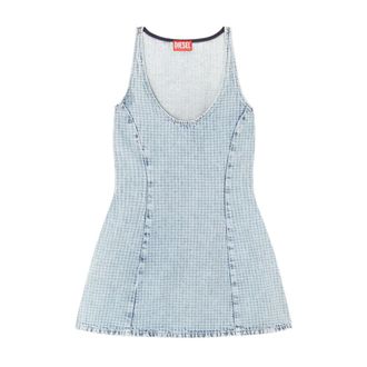 Diesel Femme, Robes, Bleu, Taille: 40 FR Robe Courte en Denim Pied-de-Poule