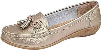 Jo & Joe Mocassins pour femme en cuir avec semelle &agrave; talon l&eacute;g&egrave;rement compens&eacute;, style d&eacute;contract&eacute;, confortable, chaussures de travail,Dor&eacute;,39 EU / 6 UK