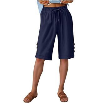 Generic Short d&eacute;contract&eacute; pour femme avec poches lat&eacute;rales solides et poches &agrave; taille &eacute;lastique, bleu marine, XXL