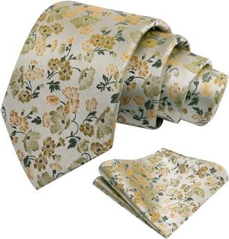 Alizeal Cravate pour homme &agrave; petit motif floral avec pochette &eacute;l&eacute;gante et unique pour affaires mariage f&ecirc;te Ensemble de cravate, taille unique