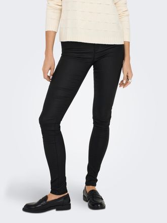 Only Lederimitathose ONLY ONLANNE K MID WAIST COATED PNT NOOS, Damen, Gr. XL (42), L&auml;nge 30, schwarz, Web, Obermaterial: 77% Viskose, 20% Nylon, 3% Elastha