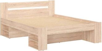 PEGANE Lit adulte 2 places 160 x 200 cm avec des &eacute;tag&egrave;res de rangement coloris Ch&ecirc;ne sonoma - Longueur 204,5 x Largeur 165 x Hauteur 47,5-85,5 cm