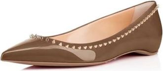 Minitoo Chaussures plates confortables pour femme avec rivets pour fête, bal de fin dannée, W9 marron, 36.5 EU