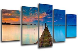 Cuadros Cámara Wandbild - Landschaftssee-Sonnenuntergang, Sonnenuntergang in Meer, 165 x 62 cm, Holzdruck - XXL Format - Kunstdruck, ref.26028