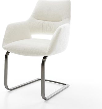 DELIFE Freischwinger Yago-Flex mit Armlehnen Bouclé Soft Beige Freischwinger flach Graphit Taschenfederkern, Esszimmerstühle