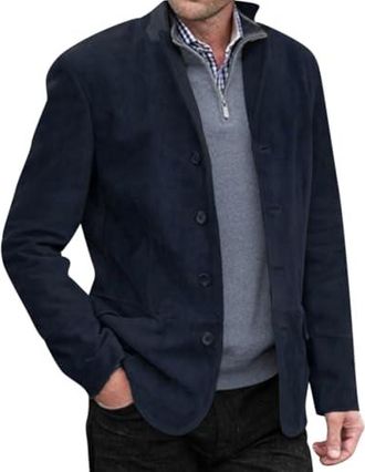 Onsoyours Blazer Décontracté à Col Montant pour Homme avec Poche à Revers et Manches Longues en Daim Vintage Décontracté Slim Bouton Costume daffaires Blazer Ve