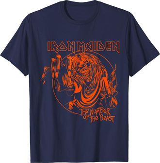 Iron Maiden Number of the Beast Halloween Orange Navy T-Shirt