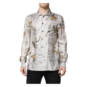 Dolce & Gabbana Seidenbedrucktes Hemd mit Knopfleiste - - Shirts - Herren - Grau - S