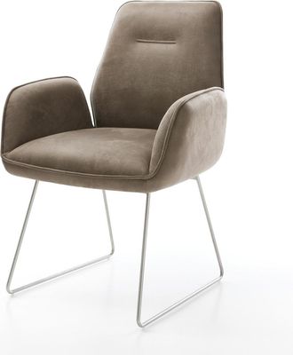 DELIFE Esszimmerstuhl Zoa-Flex Mikrofaser Taupe Vintage Kufengestell Edelstahl Taschenfederkern, Esszimmerst&uuml;hle