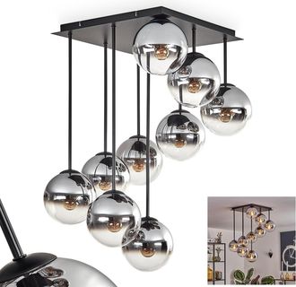 HOFSTEIN Deckenleuchte Gastor, Deckenlampe aus Metall/Glas in Schwarz/Chromfarben/Rauchfarben/Klar, Leuchte im modernen Retro/Vintage-Design mit Schirmen aus G