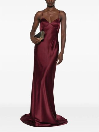 Max Mara Silk Satin with Back Cut-Out Evening Dress - Red