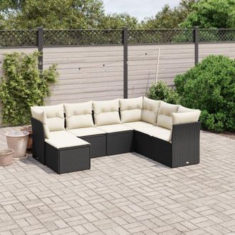 vidaXL Vidaxl - Salon de jardin 7 pcs avec coussins noir r&eacute;sine tress&eacute;e
