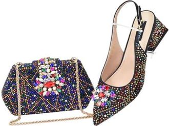 Generic Ensemble de chaussures et sacs italiens pour femme pour fête dans des chaussures de fête et des sacs à assortir, Noir pour ensemble, 40.5 EU