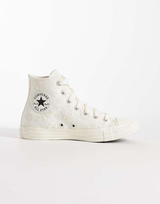 Converse Chuck Taylor All Star Hi - Sneaker in Elfenbein mit Jacquard-Blumenmuster-Wei&szlig;