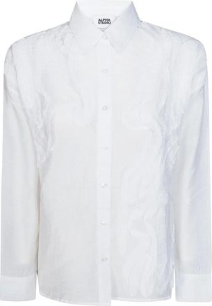 Alpha Studio Femme, Blouses et Chemises, Blanc, Taille: 38 FR Camicia Voile Cot Rouches