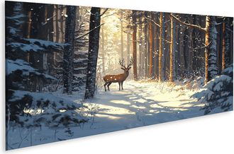 Islandburner Bild auf Leinwand Hirsch im winterlichen Sonnenlicht Wald Bilder Wandbilder Poster