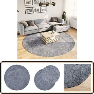 vidaXL Teppich Shaggy Hochflor Modern Blau ø 240 cm - Shaggy Teppich - Hochflor Teppich - Blauer Teppich - Rund Teppich - Wohnzimmer Teppich